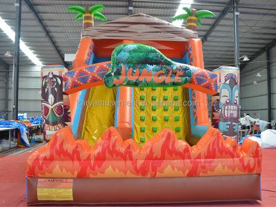 China 0.55mm PVC Tarpaulin Primeval JUNGLE Waterslide with Rock Climbing Wall and Bouncy Slide for sale
