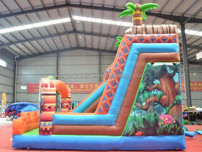 China 0.55mm PVC Tarpaulin Primeval JUNGLE Waterslide with Rock Climbing Wall and Bouncy Slide for sale