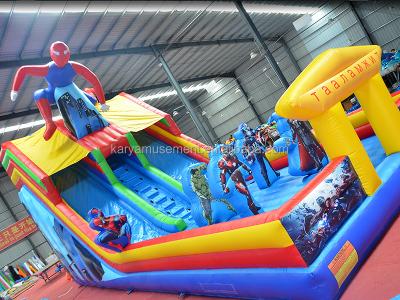 China Inflatable Spiderman Bouncer Slide Popular 2-Lane Water Slide for Large Playgrounds for sale