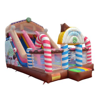 China Indoor 26ft 2-lane Commercial PVC Candy Inflatable Bounce House with Arched Door and Blower for sale