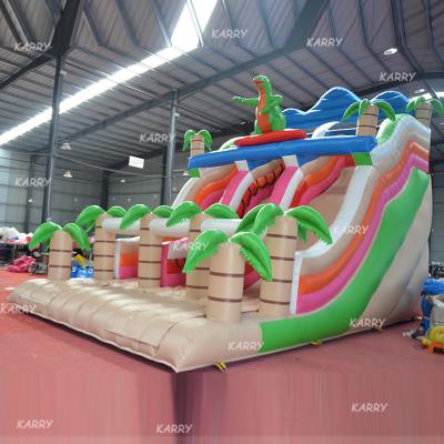 China Family Party Amusement Equipment Digital Printing Dinosaur Slide Inflatable Castle for sale