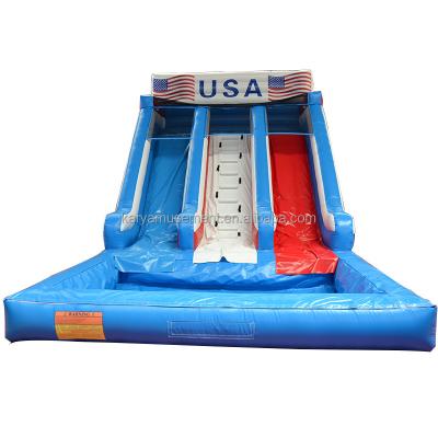China Commercial Grade Inflatable Blue Dragon Slide for Adults with 2 Slip and Slide Pool for sale