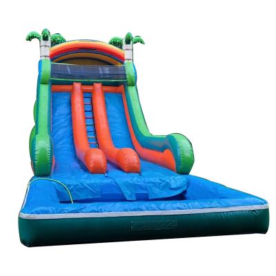 China Commercial Grade Inflatable Water Slide with Double Lane and Tropical Palm Theme for sale