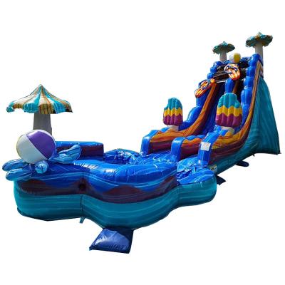 China Stimulating Ocean Color Water Slide Games PVC Inflatable with Big Flower-Shaped Pool for sale