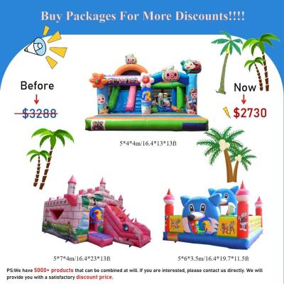 China 0.55mm PVC Vinyl Tarpaulin opblaasbare Combo kasteel glijbaan voor kinderen in het pretpark Te koop