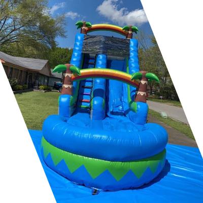 China CE/EN71/EN14960 Gecertificeerd 30ft buitenwaterpark Blauwe tropische palmbomen waterglijbaan voor 5-10 passagiers Te koop