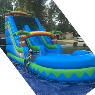 China CE/EN71/EN14960 Gecertificeerd 30ft buitenwaterpark Blauwe tropische palmbomen waterglijbaan voor 5-10 passagiers Te koop