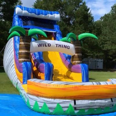 China Large Pool Kids Bounce Slide House Party Commercial Tropical Palm Trees Water Slide with Two Slip n Slide for sale