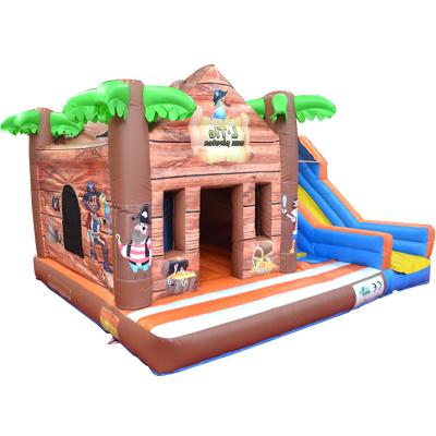 China Mejorar su patio de recreo con la cabaña de troncos del niño casa de rebote y combo de toboganes inflable en venta