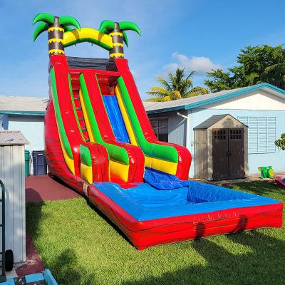 China Slide de agua de palmeras tropicales de patio trasero de PVC con piscina desmontable e impresión digital en venta