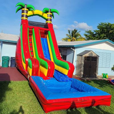 China Slide de agua de palmeras tropicales de patio trasero de PVC con piscina desmontable e impresión digital en venta