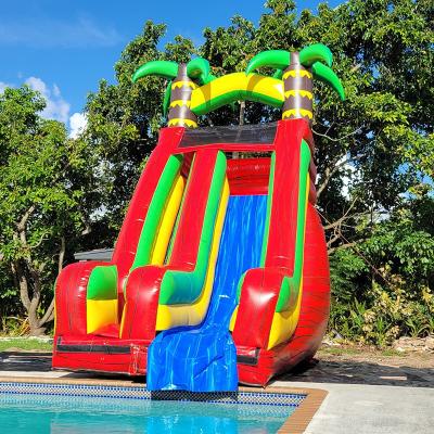 China Slide de agua de palmeras tropicales de patio trasero de PVC con piscina desmontable e impresión digital en venta