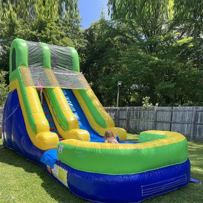 China Commerciële droge en natte 25ft opblaasbare waterslide met zwembad Kids'Summer Water Game Te koop