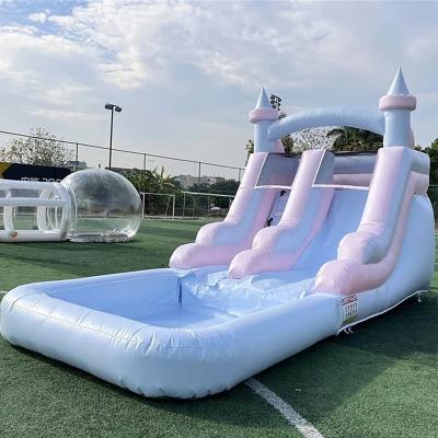 China Entretenimento interior e exterior Deslizamento de água inflável de cor clara com piscina à venda