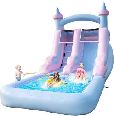 China Entretenimento interior e exterior Deslizamento de água inflável de cor clara com piscina à venda