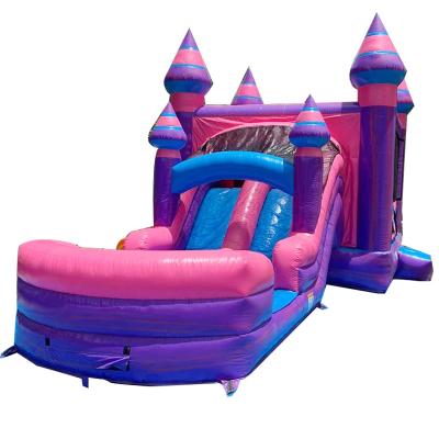 China Children's Inflatable Trampoline Party Rentals Pink Princess Castle Combo with Slide Pool and Blower for sale