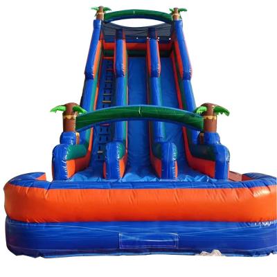 China Palm Tree Orange Water Slide Inflatable Double Slip n Slide and Pool for Backyard Fun for sale