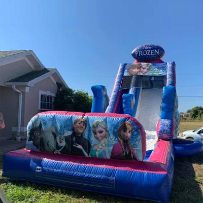 China Maximale capaciteit 100-500 kg opblaasbare bevroren bounce house waterglijbaan met groot zwembad Te koop