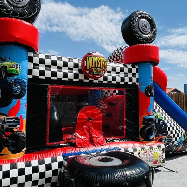 Quality Unisex Red Monster Truck Theme Inflatable Bounce House Combo Slide for Kids for sale