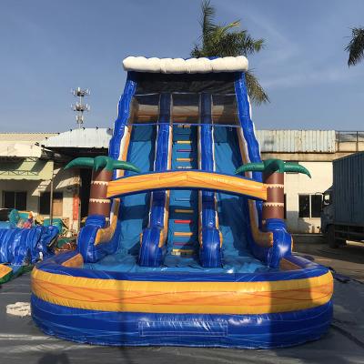 China Persoonlijke maat Commerciële PVC waterglijbaan opblaasbaar met zwembad en afneembare ladder Te koop