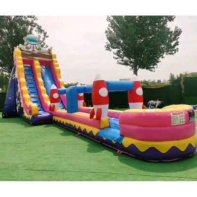 China Temática de astronauta comercial piscina inflable con tobogán de agua enorme y rocket largo tobogán en venta