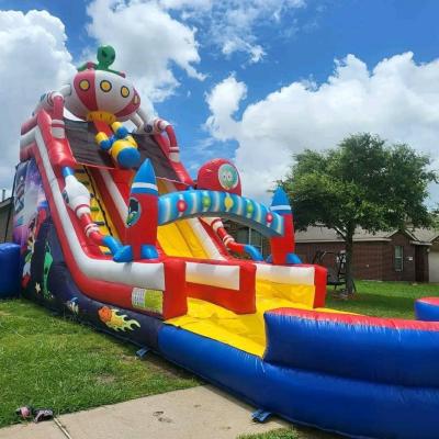 China Temática de astronauta comercial piscina inflable con tobogán de agua enorme y rocket largo tobogán en venta