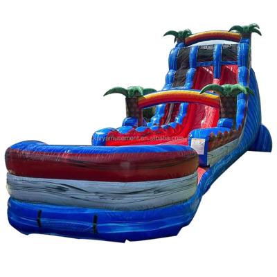 China Verlengde dubbele glijbaan Rode opwindende opblaasbare combo springkasteel voor waterpark Te koop