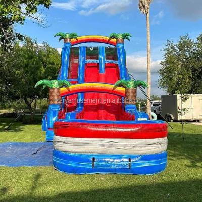 China Verlengde dubbele glijbaan Rode opwindende opblaasbare combo springkasteel voor waterpark Te koop