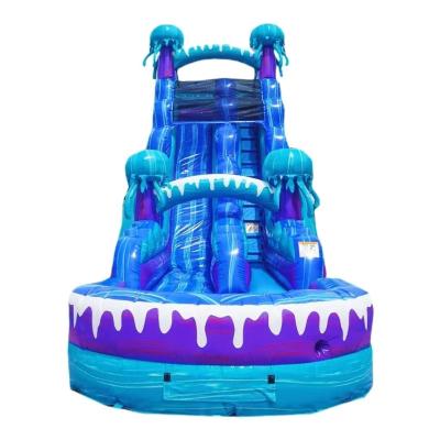 China Buitenpark Vermaakapparatuur 36ft Kleurrijke opblaasbare waterslide met zwembad Te koop