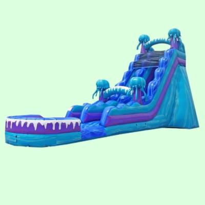 China Buitenpark Vermaakapparatuur 36ft Kleurrijke opblaasbare waterslide met zwembad Te koop