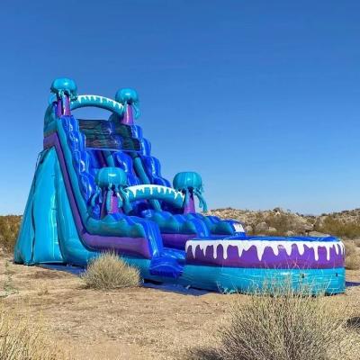 China Buitenpark Vermaakapparatuur 36ft Kleurrijke opblaasbare waterslide met zwembad Te koop