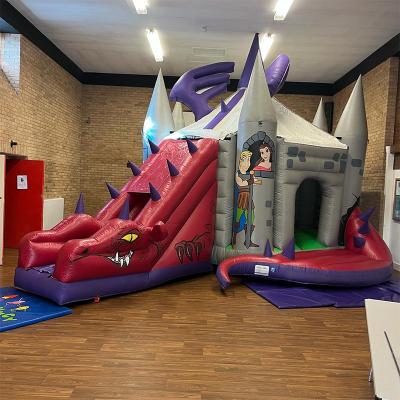 China Red Dinosaur Bouncy Castle met glijbaan hoe je je draak kunt trainen opblaasbaar bounce huis Te koop