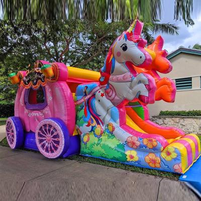 China Shipping Way Sea Air Express Rainbow Unicorn Inflatable Bouncy Bouncer with Slide for sale
