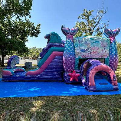 China Colorful Mermaid Inflatable Bouncy Castle with Water Slide and Pool Party Rental for sale