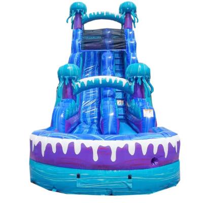 China Commerciële kwaliteit 36ft opblaasbare waterslide met waterbad Ocean Jellyfish Pattern Te koop