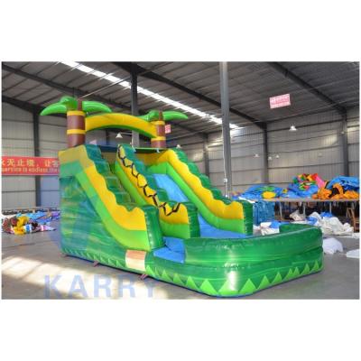 China 6*3 Optional Sizes Fun Green Palm Tree Inflatable Waterslide Combo Bounce House with Pool for sale