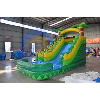 China 6*3 Optional Sizes Fun Green Palm Tree Inflatable Waterslide Combo Bounce House with Pool for sale