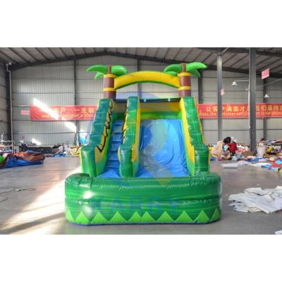 China 6*3 Optional Sizes Fun Green Palm Tree Inflatable Waterslide Combo Bounce House with Pool for sale