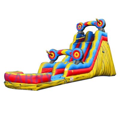 China Karry Target 0.55mm PVC Tarpaulin Yellow Magic Color Inflatable Water Slide with Pool for sale