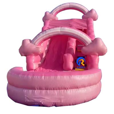 China Customized Color Commercial Occasion Inflatable Pink Marshmallow Water Slide with Pool for sale