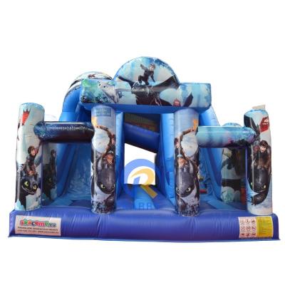 China Custom Logo Cartoon Train Dragon Inflatable Dry Slides With Max Capacity 100-500kg for sale