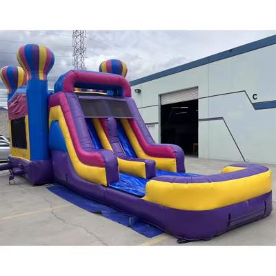 China Dual Lane Inflatable Slide and Jumping Bouncy Castle for Children's Pink Hot Air Balloon Bounce House for sale