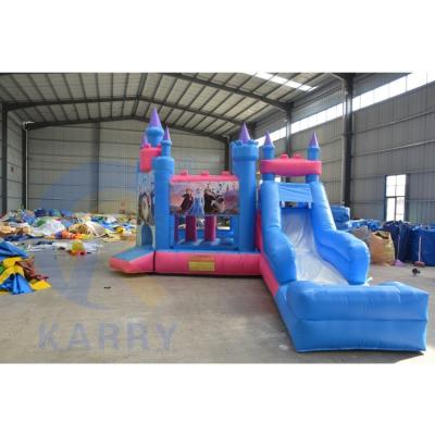 China Unisex Customized Inflatable 3 in 1 Castle with Frozen Theme Blue Color and Long Slide for sale