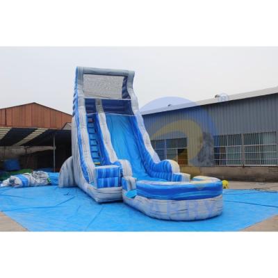 China Magic Large Crush Running Bouncy Games Commercial 32ft Blue Long Inflatable Water Slide for sale