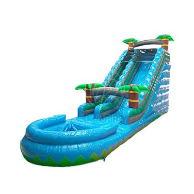 China Kids Outdoor Playground CE Certified Inflatable Palm Tree Water Slide with Pool for sale