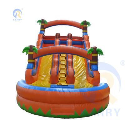 China Water Spray Palm Tree Slide Inflatable Combo Pool and Double Slide for Children's Play for sale