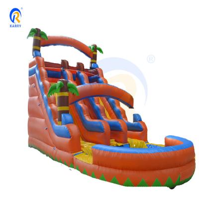 China Water Spray Palm Tree Slide Inflatable Combo Pool and Double Slide for Children's Play for sale