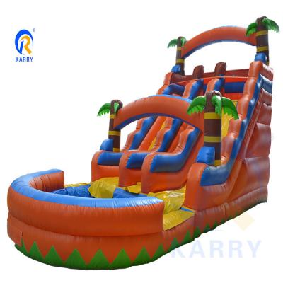 China Water Spray Palm Tree Slide Inflatable Combo Pool and Double Slide for Children's Play for sale
