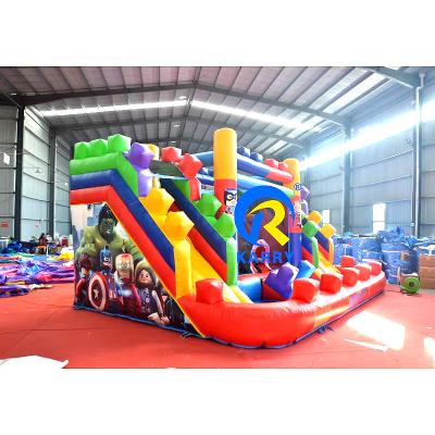 China PVC 23ft Crossover Building Block Castle Inflatable Bounce House with Slide and Blower for sale