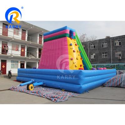 China Customized Color Outdoor Inflatable Dry Slide with Double Lane and Rock Climbing Wall for sale
